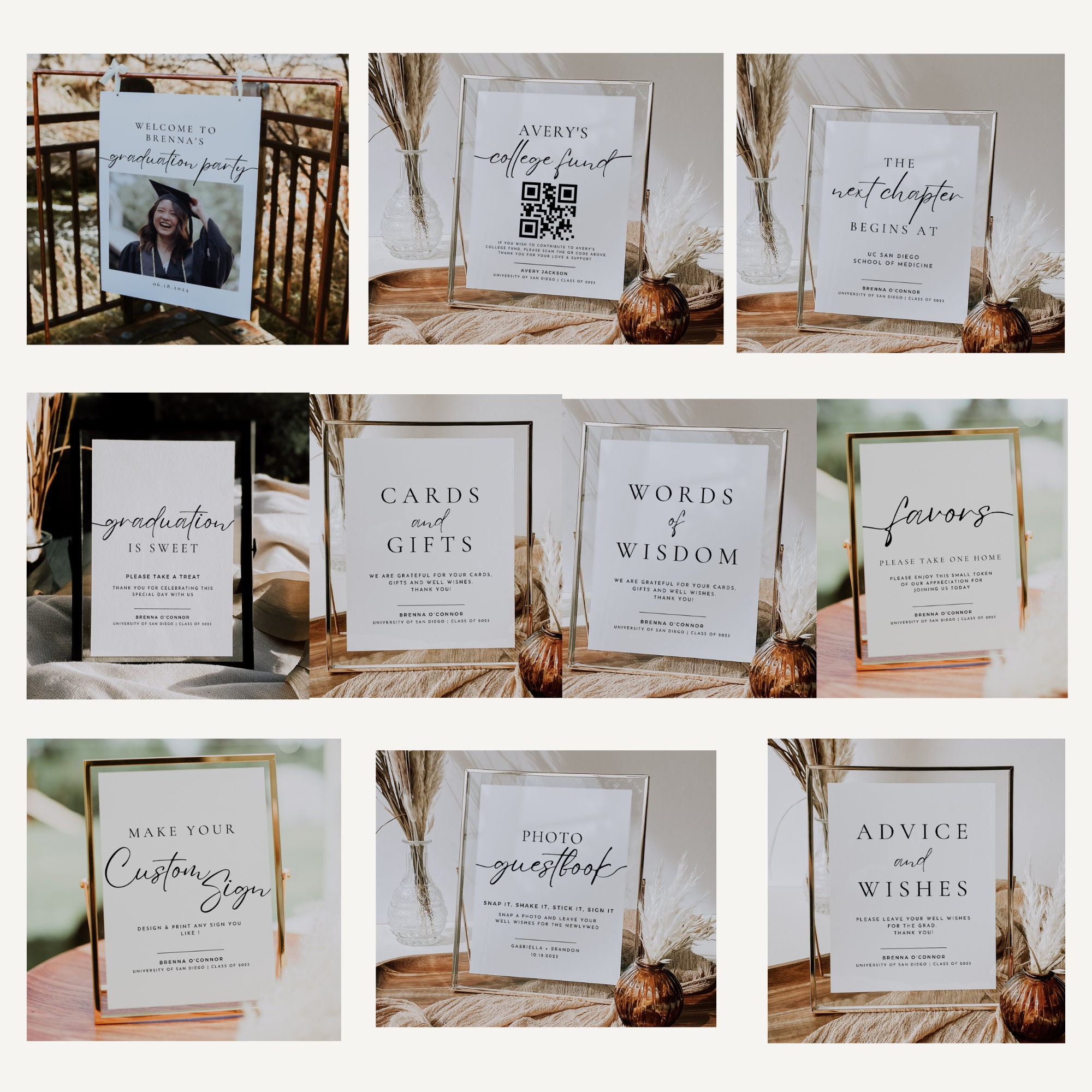 Minimalist Graduation Party Sign Bundle Editable Graduation - Etsy