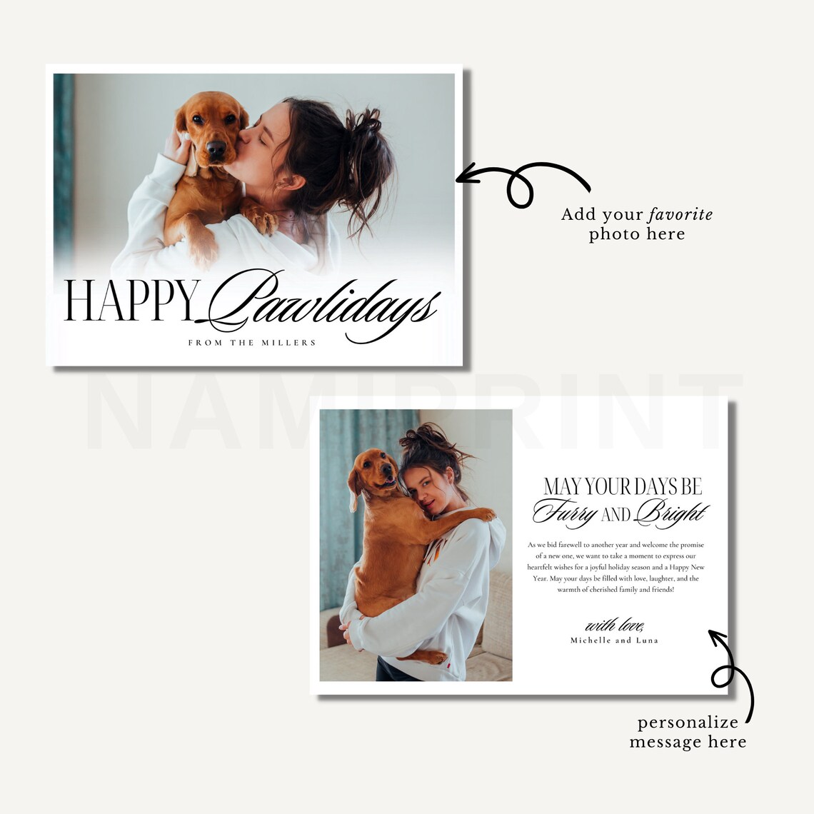 Pet Christmas Card Template, Editable Dog Xmas Card, Printable Holiday ...