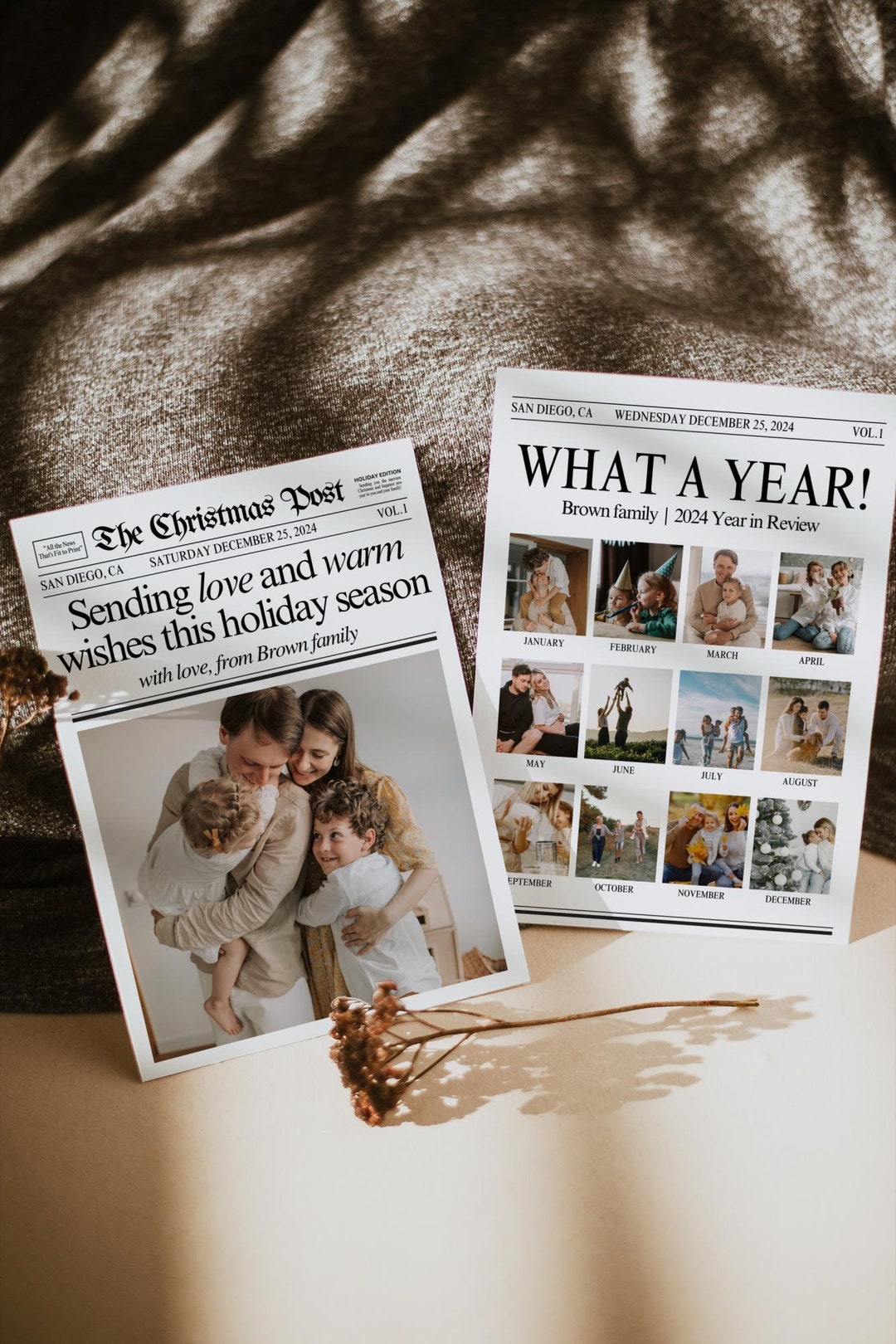 Minimalist Newspaper Christmas Card Template, Editable Year in Review ...