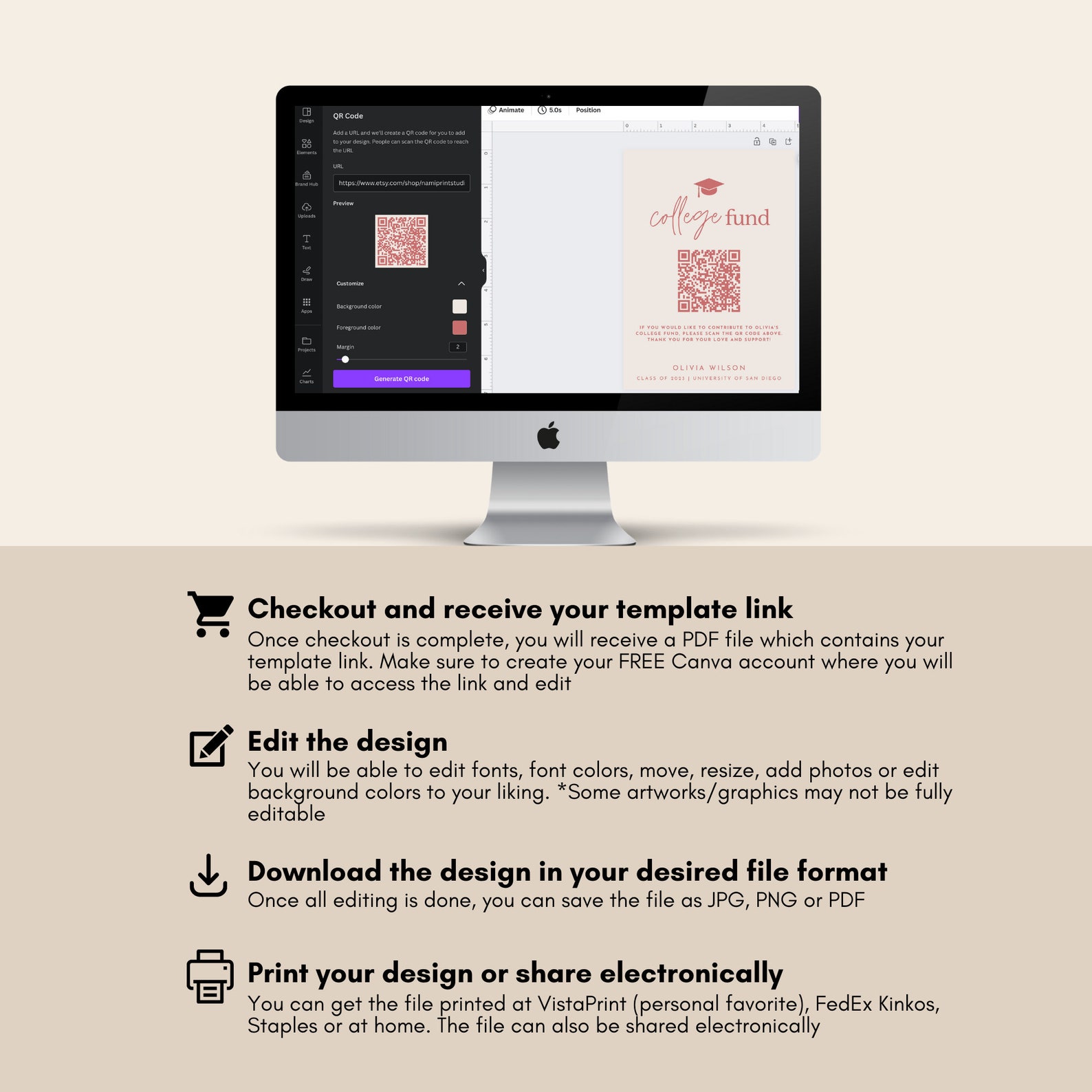 Modern Pink College Fund QR Code Sign Template, Pink Graduation College ...