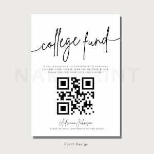 College Fund QR Code Sign for 2023 Graduation Party, Modern Minimalist ...