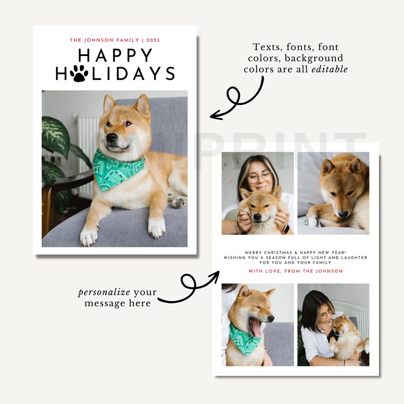 Pet Holiday Card Template Editable Modern Dog Christmas Card - Etsy