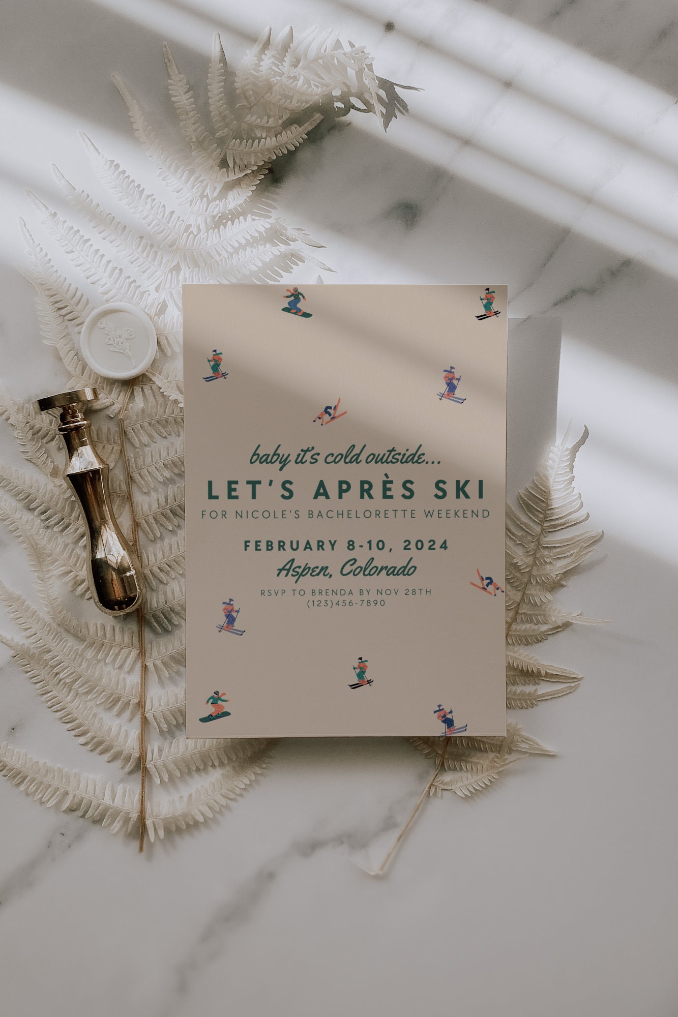 Après Ski Bachelorette Party Invitation Template, Winter Ski Trip Bach ...