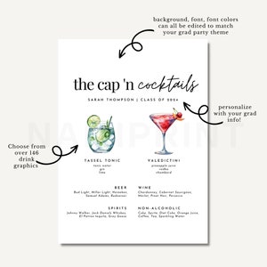 Signature Cocktails Sign Template, Modern Graduation Party Bar Menu ...