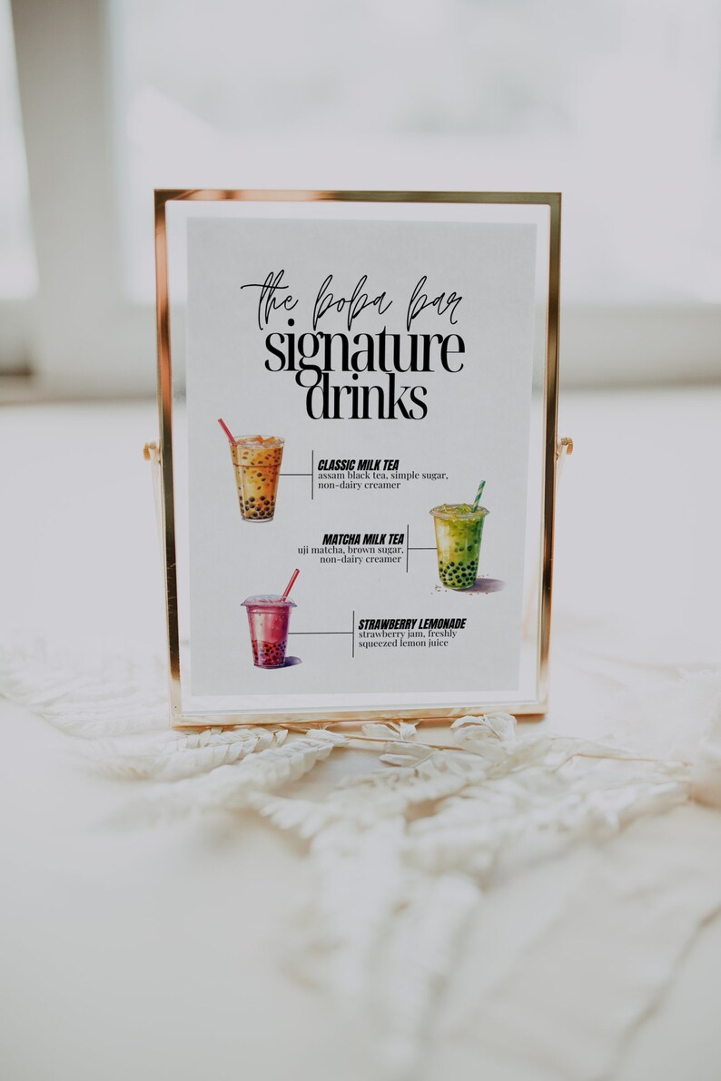 Boba Bar Menu Wedding Sign, Signature Drink Sign, Milk Tea Bar Menu ...