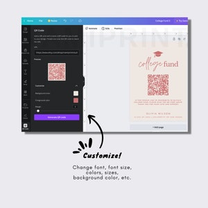 Modern Pink College Fund QR Code Sign Template, Pink Graduation College ...