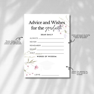 Wildflower Advice and Wishes Template, Editable Floral Grad Party Sign ...