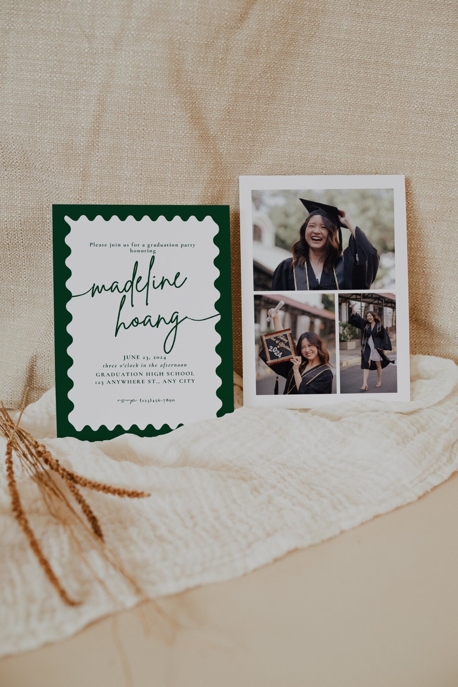 Modern Graduation Announcement, Wavy Graduation Party Invitation ...