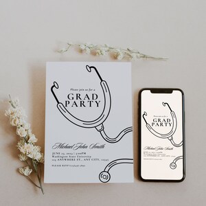 Digital Nurse Graduation Invitation Template, Minimalist RN Graduation ...