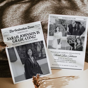 Newspaper Graduation Party Invitation Template, Editable Graduate Photo ...