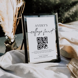 College Fund QR Code Sign, Graduation Party Sign, Modern Minimalist ...