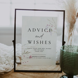 Wildflower Advice and Wishes Graduation Sign, Floral Grad Advice Sign ...