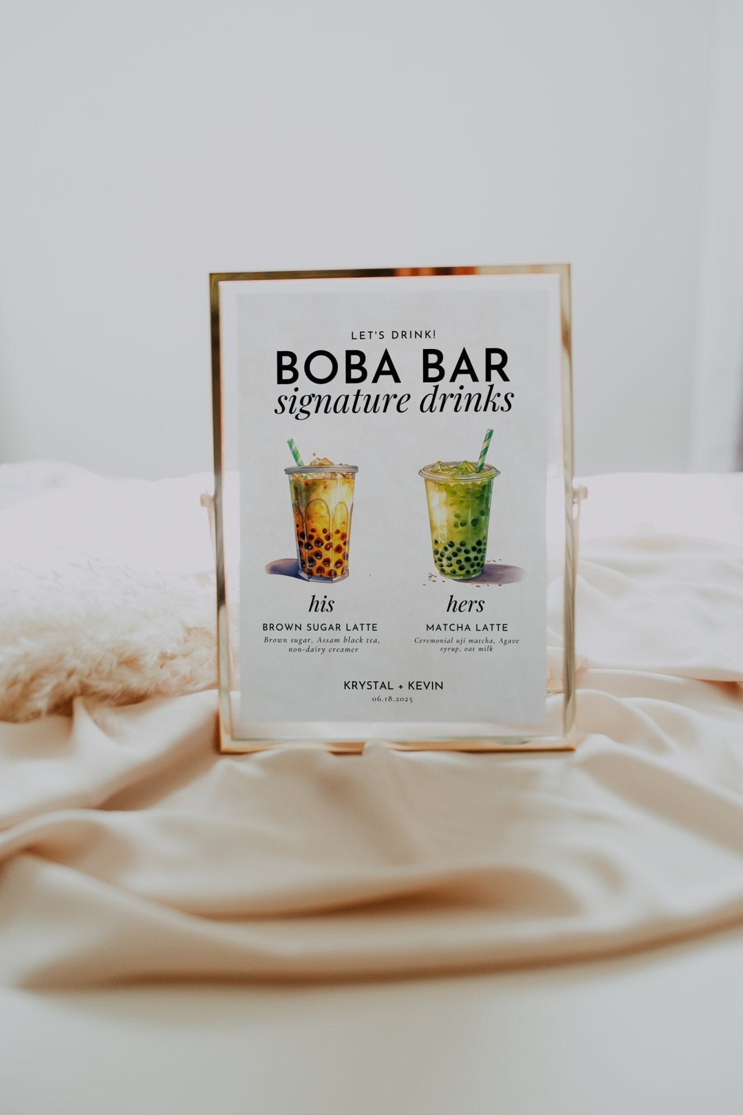 Boba Bar Menu Wedding Sign, Signature Drink Sign, Milk Tea Bar Menu ...
