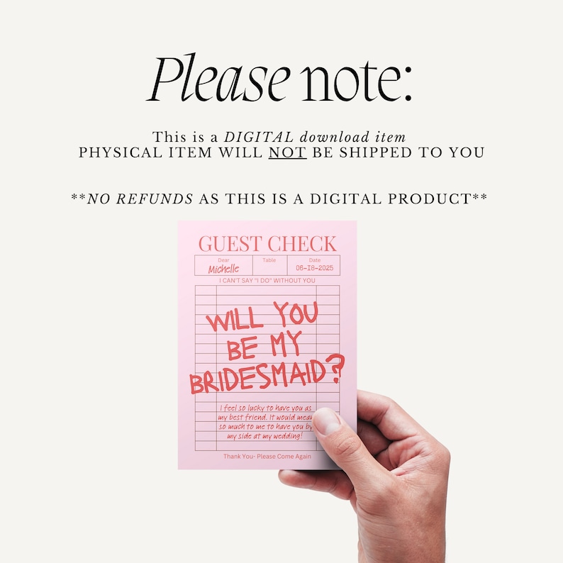 Pink Guest Check Bridesmaid Proposal Template Trendy Guest - Etsy