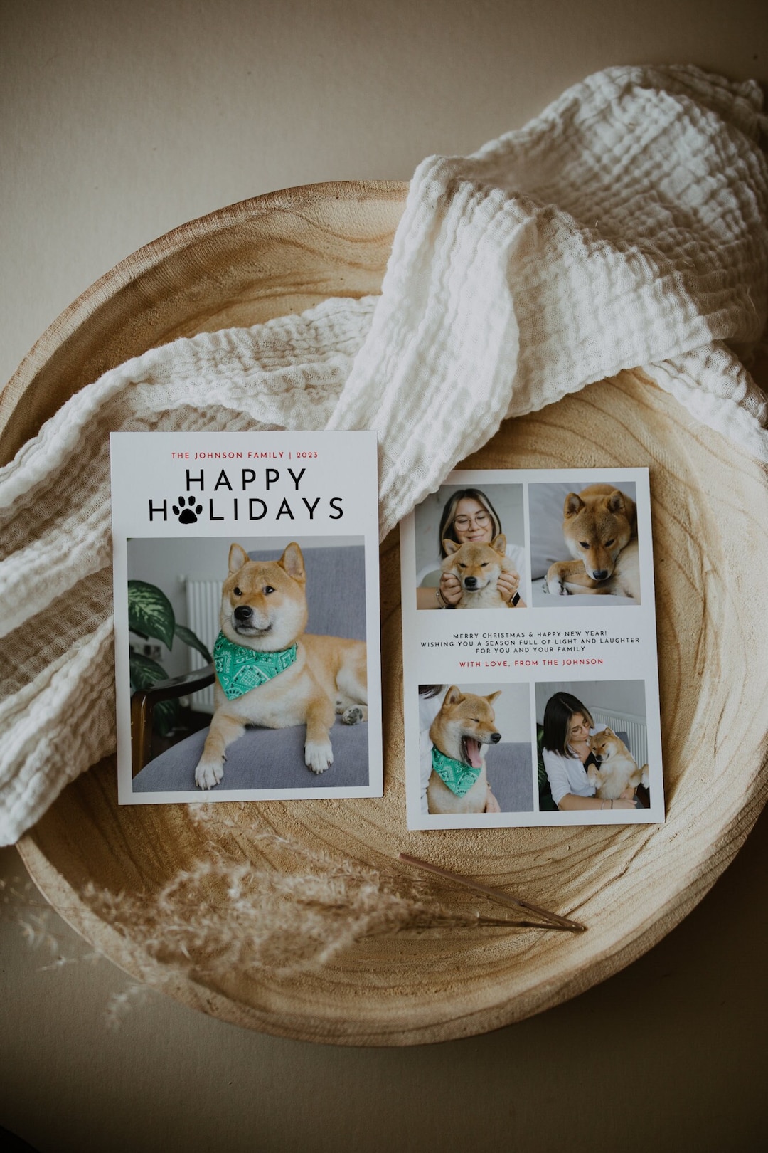 Pet Holiday Card Template, Editable Modern Dog Christmas Card ...