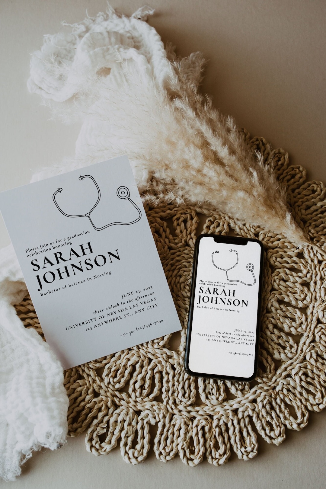 Digital Nurse Graduation Invitation Template, Minimalist RN Graduation ...