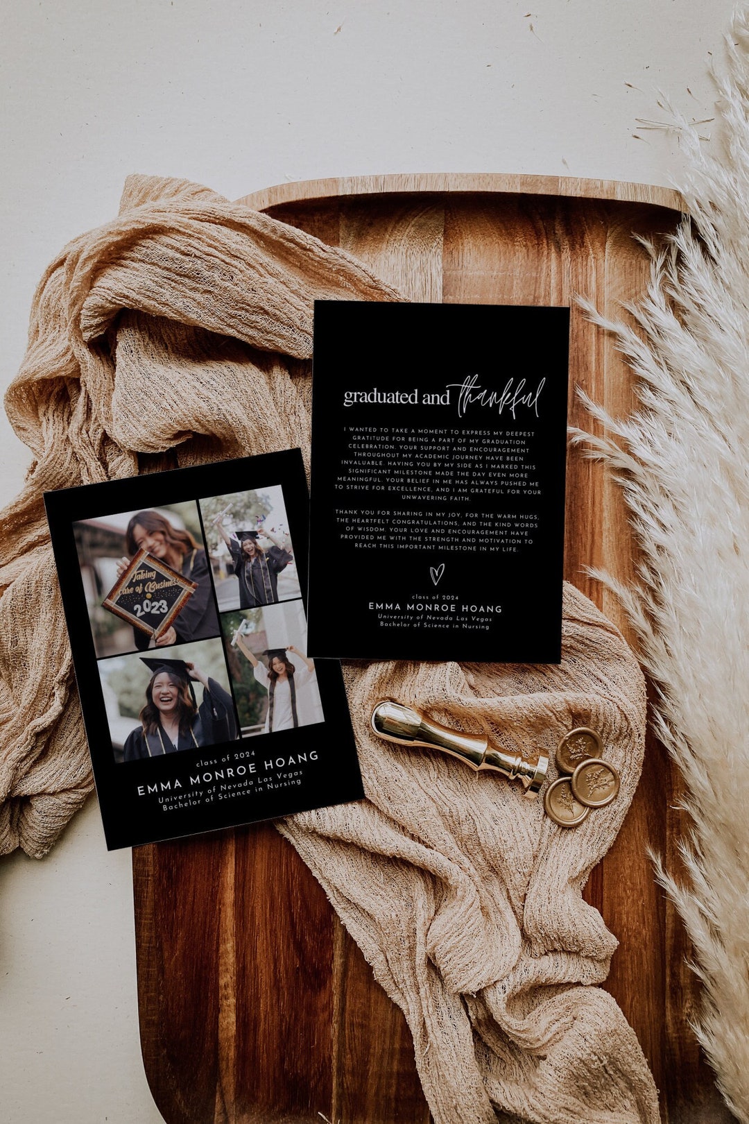 Graduation Party Thank You Card, Modern Thank You Note, Editable ...