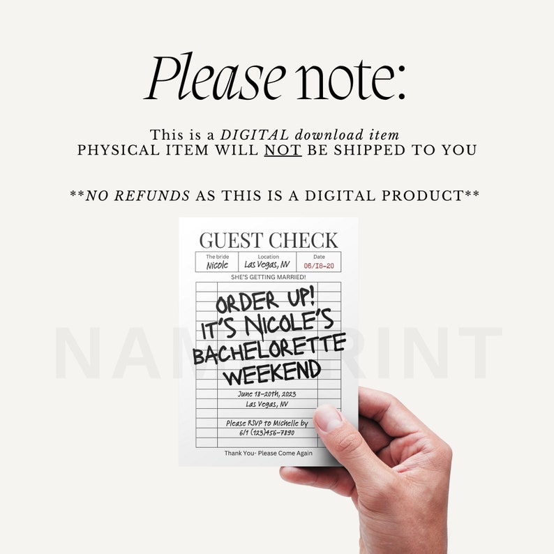 Retro Guest Check Bachelorette Itinerary Template, Bachelorette Party ...