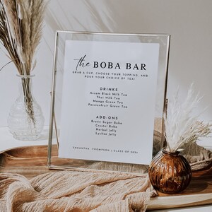 DIY Boba Bar Grad Party Sign, Minimalist Signature Drink Milk Tea Bar ...
