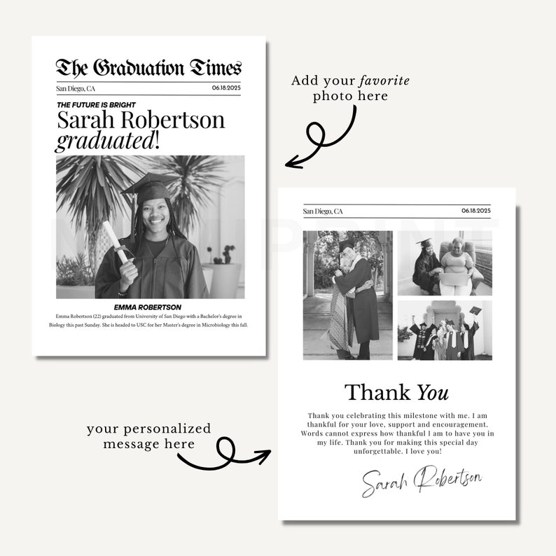 Newspaper Graduation Thank You Card Graduation Thank You - Etsy