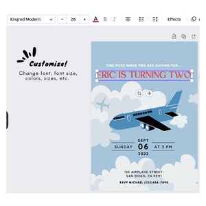 Airplane Birthday Party Editable Invitation Template, Airplane Aviation ...