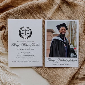 Law School Graduation Party Photo Invitation, Editable Paralegal ...