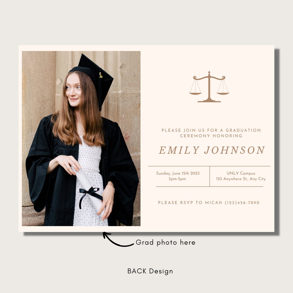 Law School Graduation Announcement Card Template, Law Student ...