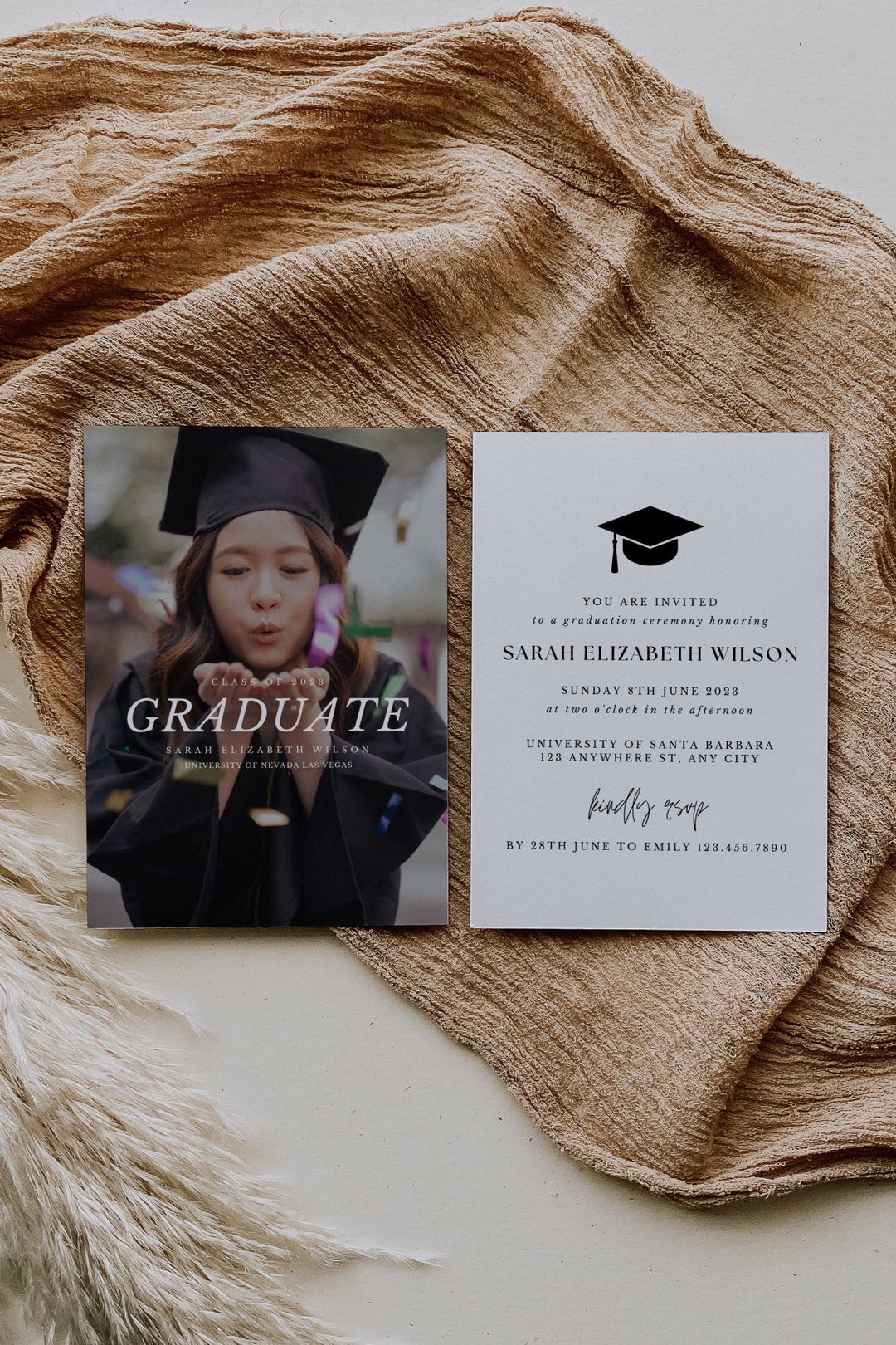 Minimalist Graduation Announcement Card, Editable Graduation Invitation ...