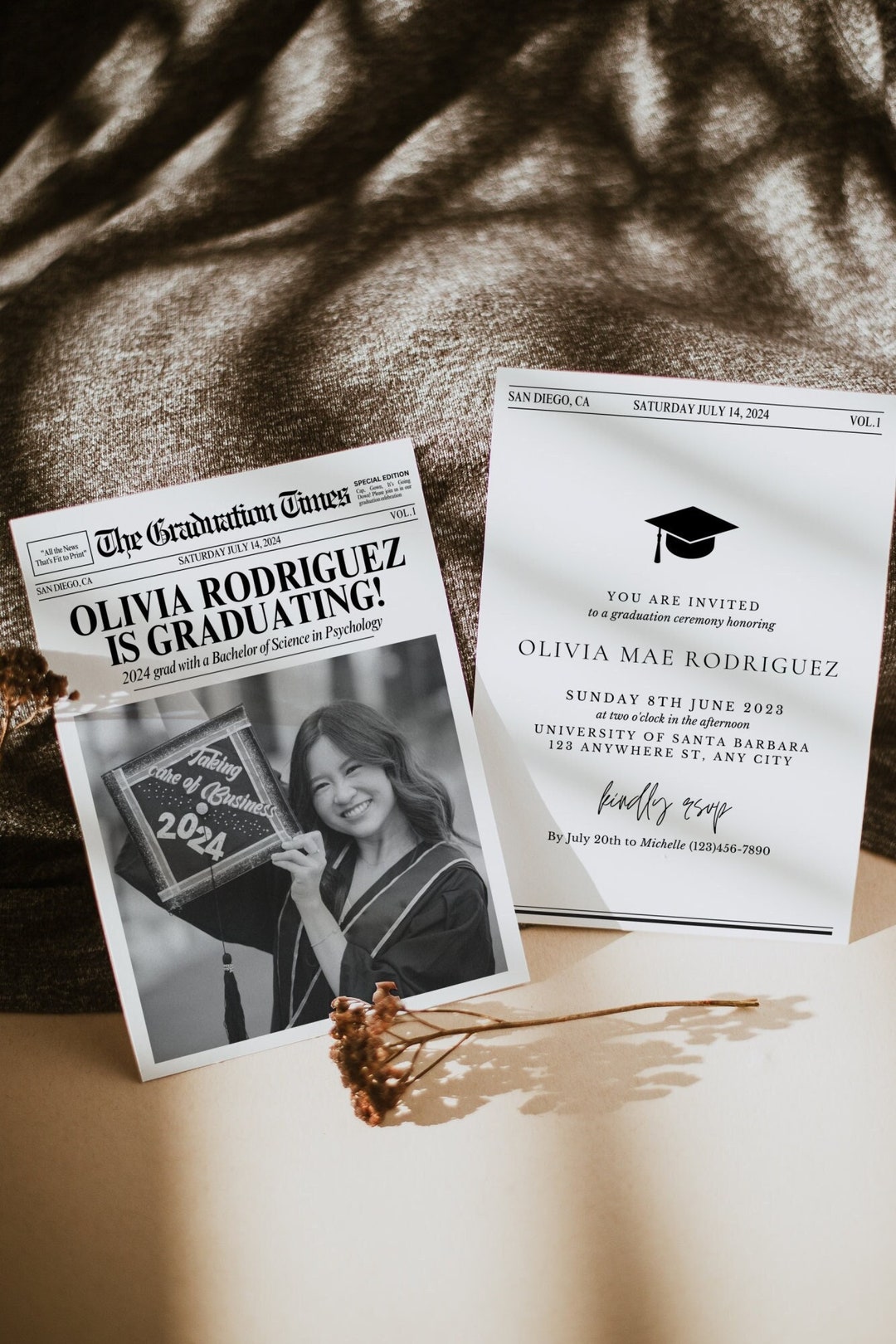 Newspaper Graduation Party Invitation Template, Editable Graduate Photo ...