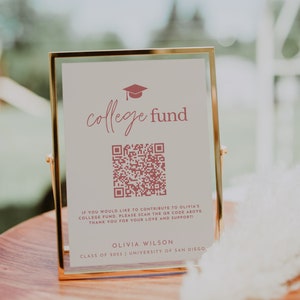 Modern Pink College Fund QR Code Sign Template, Pink Graduation College ...