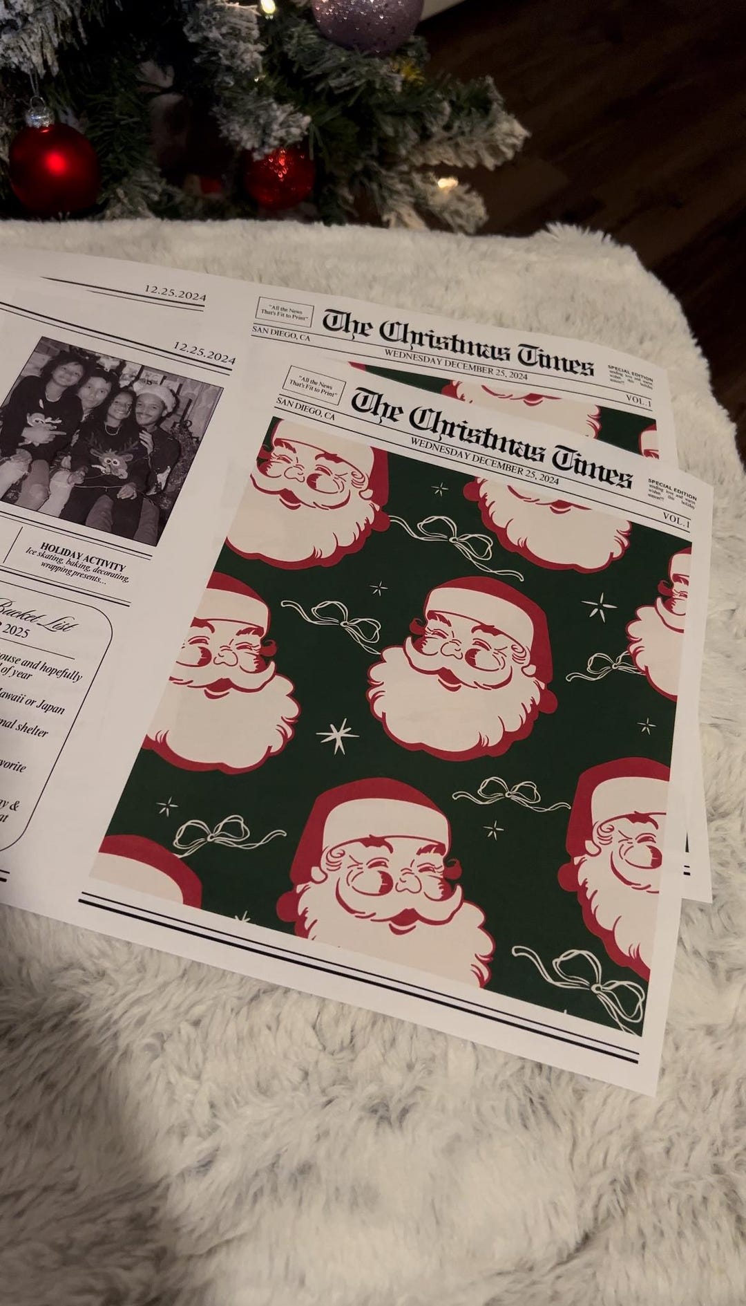Vintage Santa Newspaper Template, Editable Bow Christmas Newsletter ...