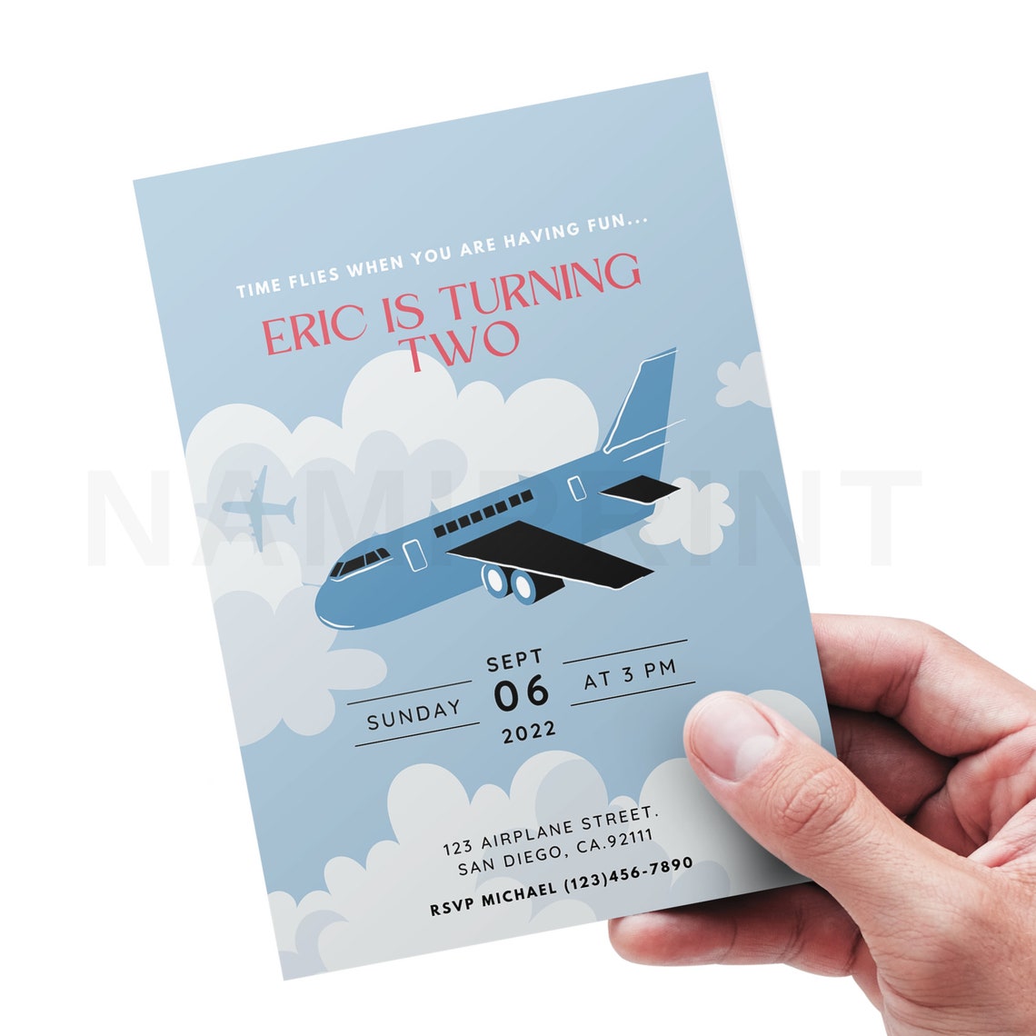 Airplane Birthday Party Editable Invitation Template, Airplane Aviation ...