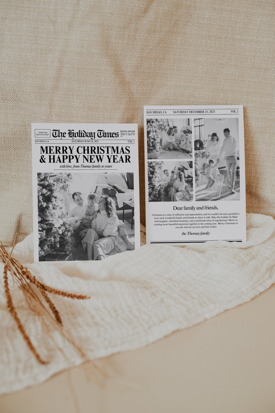 Newspaper Christmas Card Template, Editable Minimalist Christmas New ...