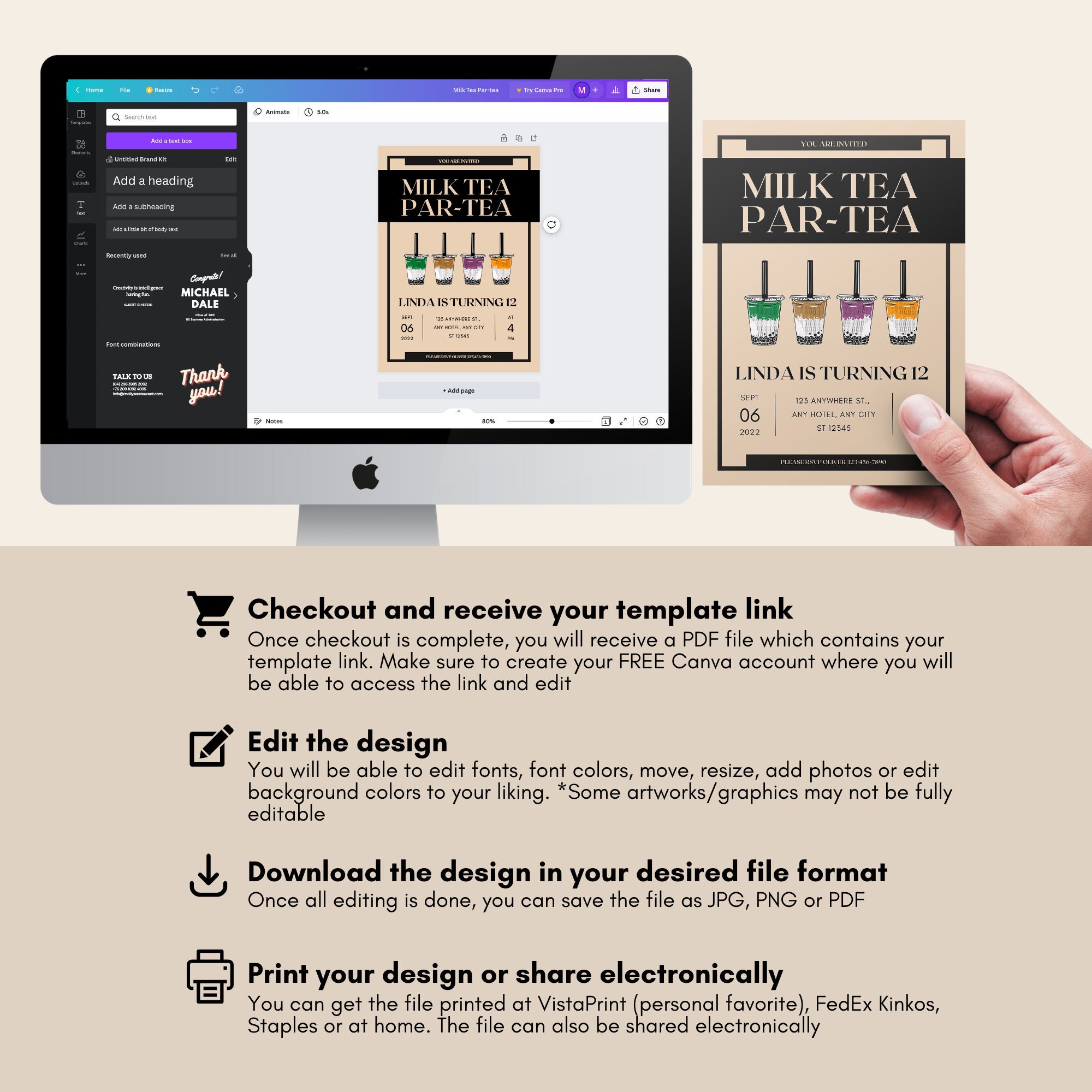 Milk Tea Party Invitation Template Boba Milk Tea Birthday - Etsy