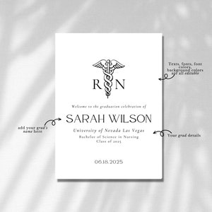 Nurse Graduation Welcome Sign Template, BSN RN Graduation Party Welcome ...