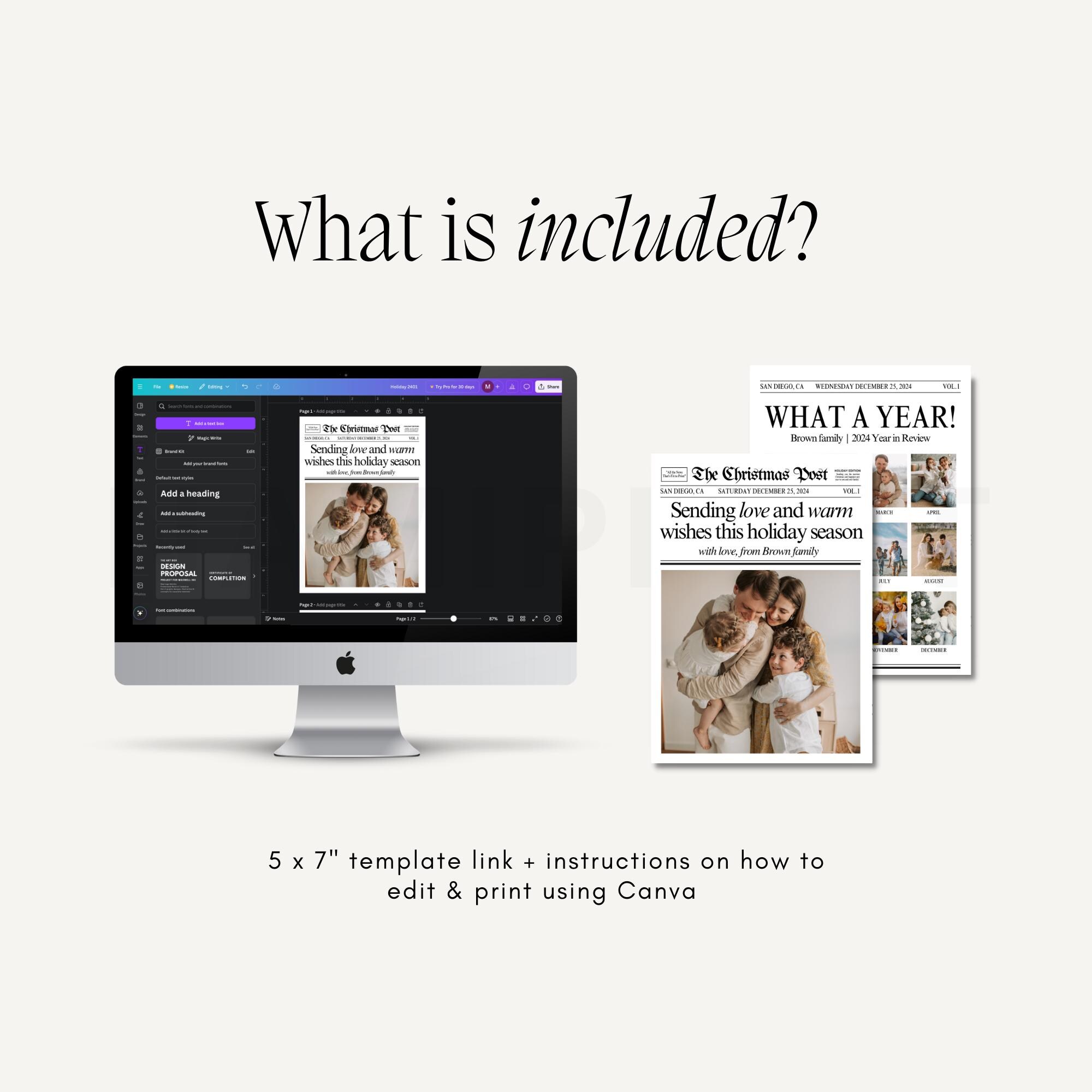 Minimalist Newspaper Christmas Card Template, Editable Year in Review ...