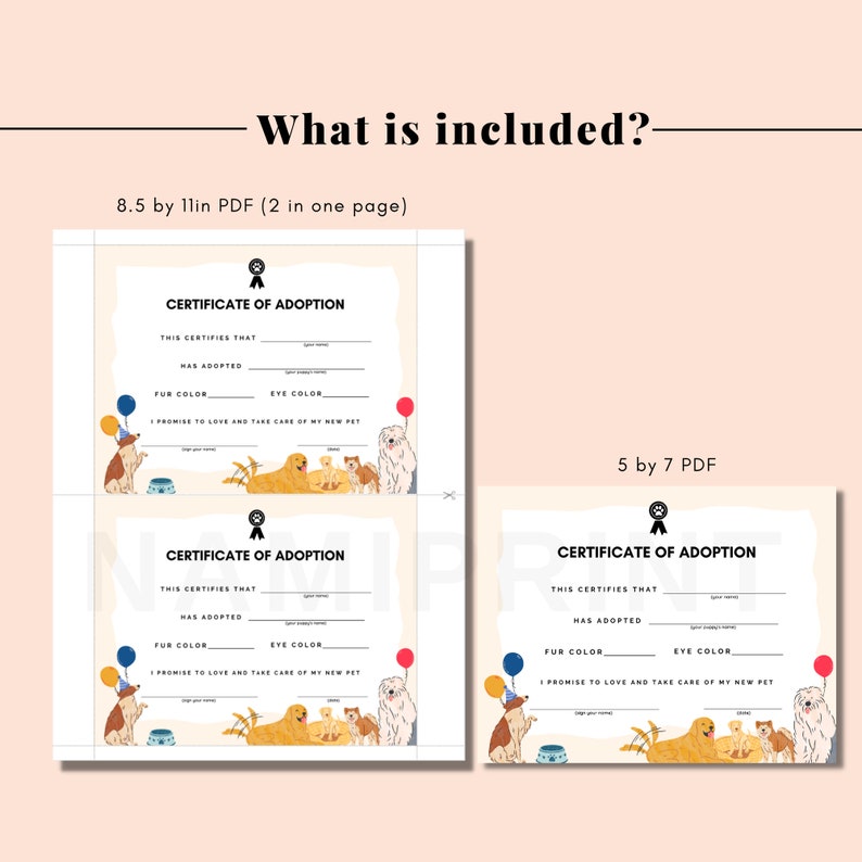 Printable Pet Adoption Certificate Paper Pet Adoption Party - Etsy