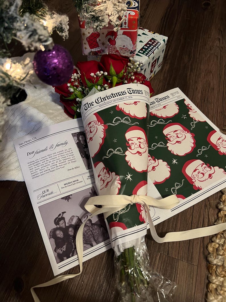 Vintage Santa Newspaper Template, Editable Bow Christmas Newsletter ...