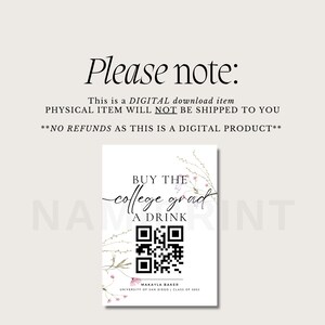 Wildflower Buy the Grad a Drink Sign, Venmo Paypal Cash App QR Code ...