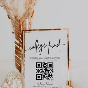 College Fund QR Code Sign for 2023 Graduation Party, Modern Minimalist ...