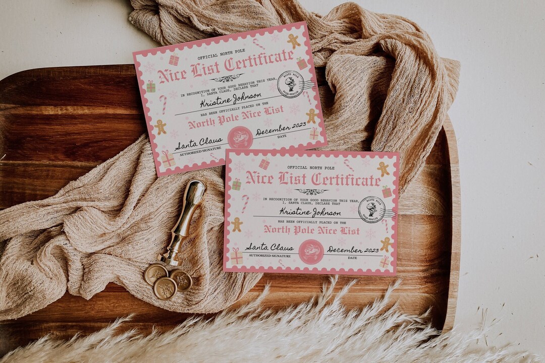 Pink Winter Wonderland Certificate, Pink Nice List Certificate Canva ...