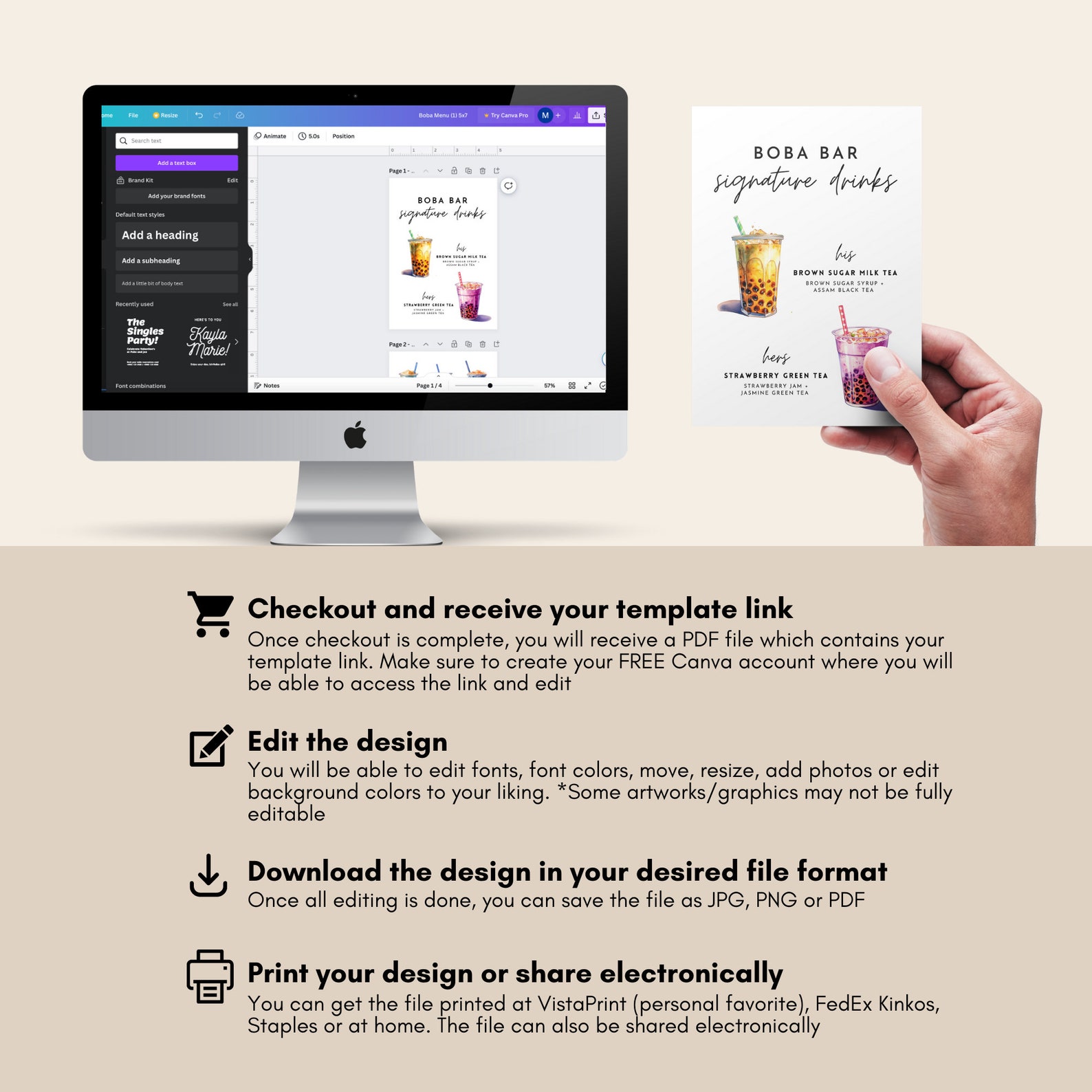 Boba Bar Wedding Sign Signature Drink Sign Milk Tea Bar Menu - Etsy