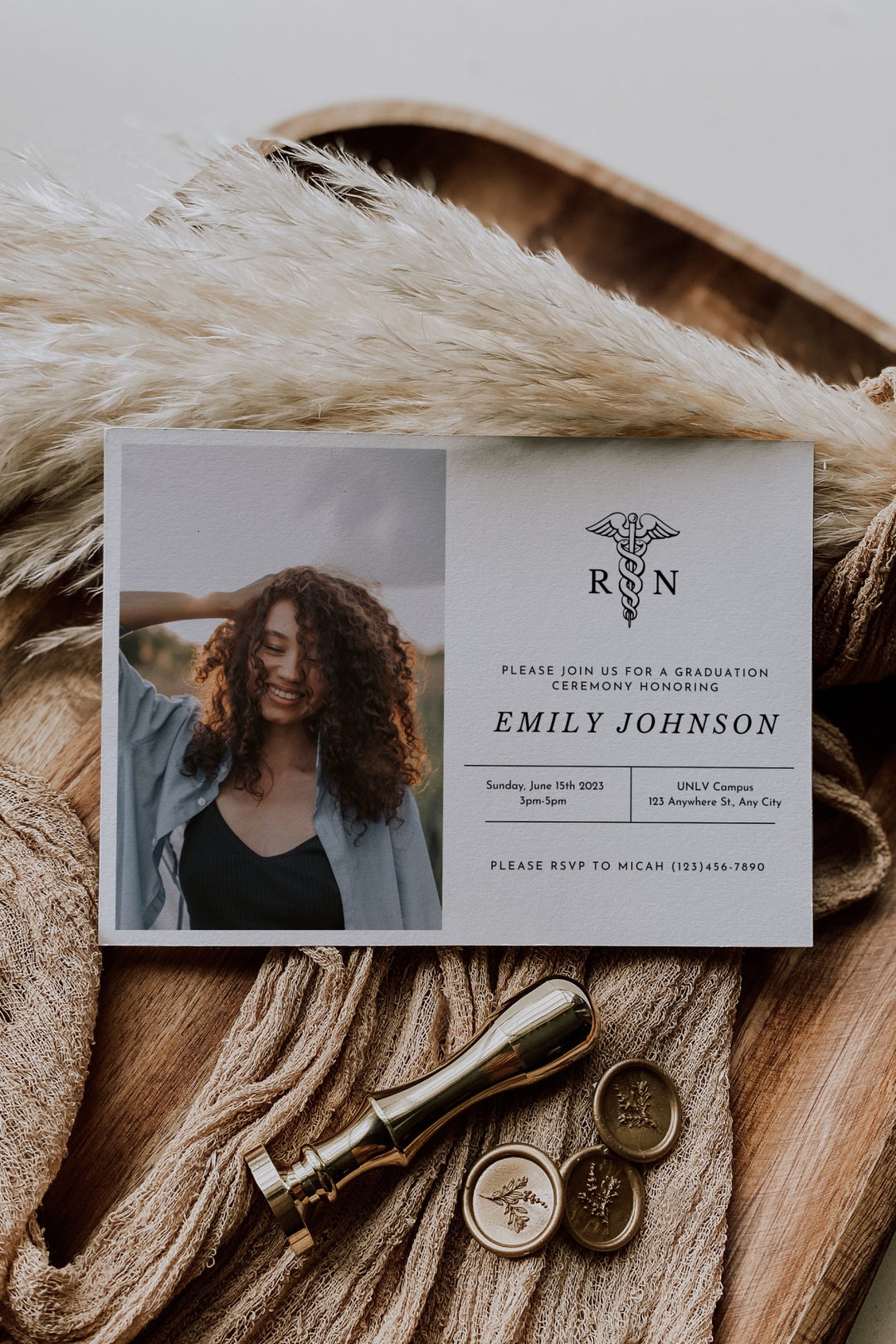 Nurse Graduation Invitation Card Template, RN Grad Class of 2024 Photo ...