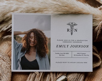 Nurse Graduation Ceremony Invitation Template, Boho RN Graduate Photo ...