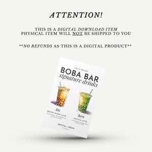Boba Bar Menu Wedding Sign, Signature Drink Sign, Milk Tea Bar Menu ...