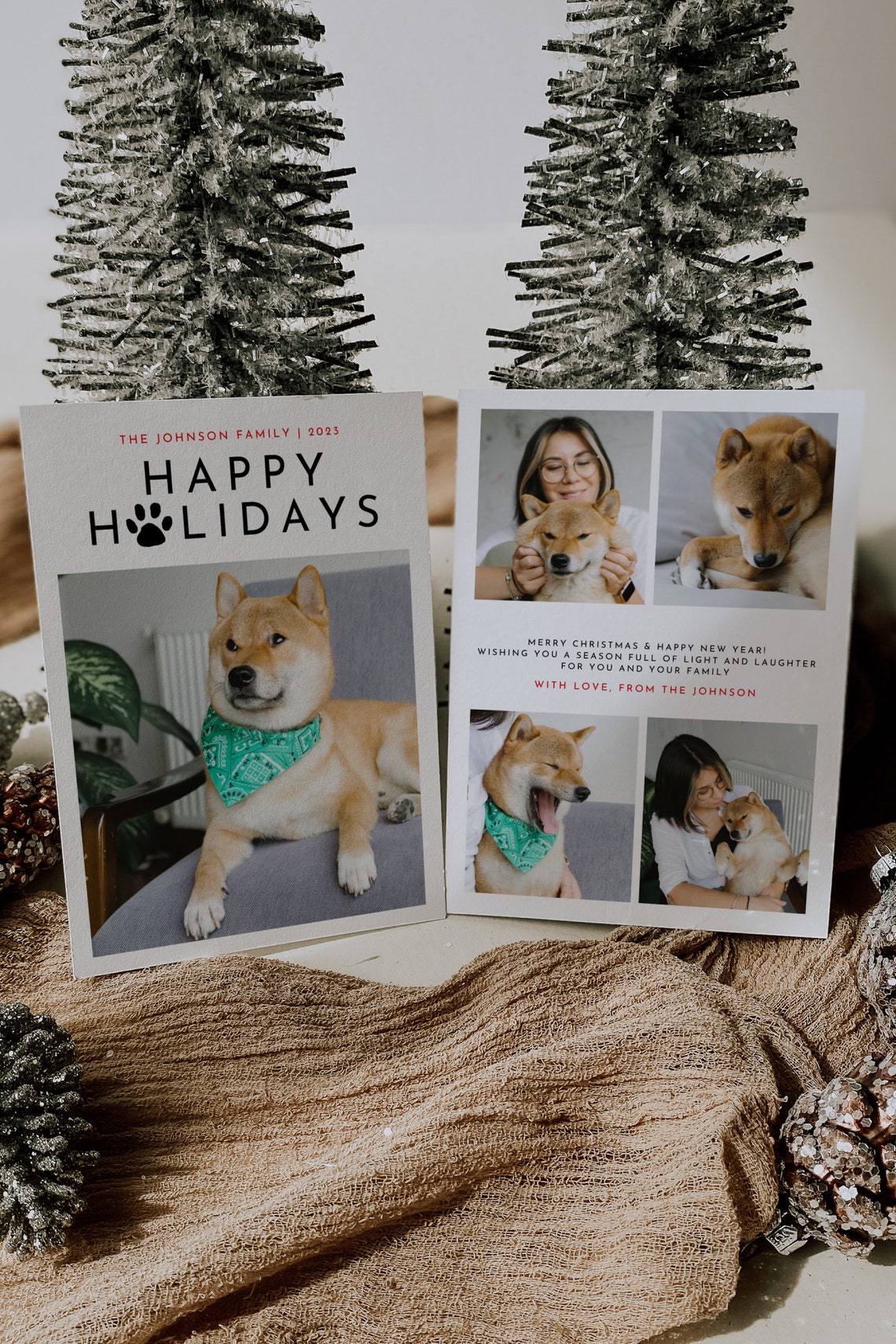 Pet Holiday Card Template, Editable Modern Dog Christmas Card ...