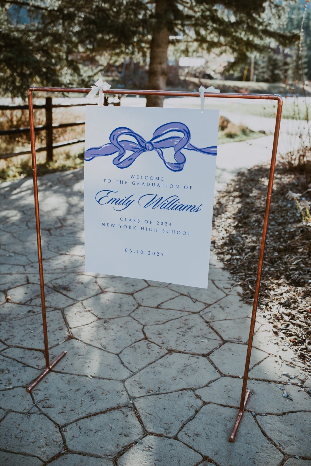 Blue Bow Graduation Sign Template, Minimalist Grad Party Welcome Sign ...
