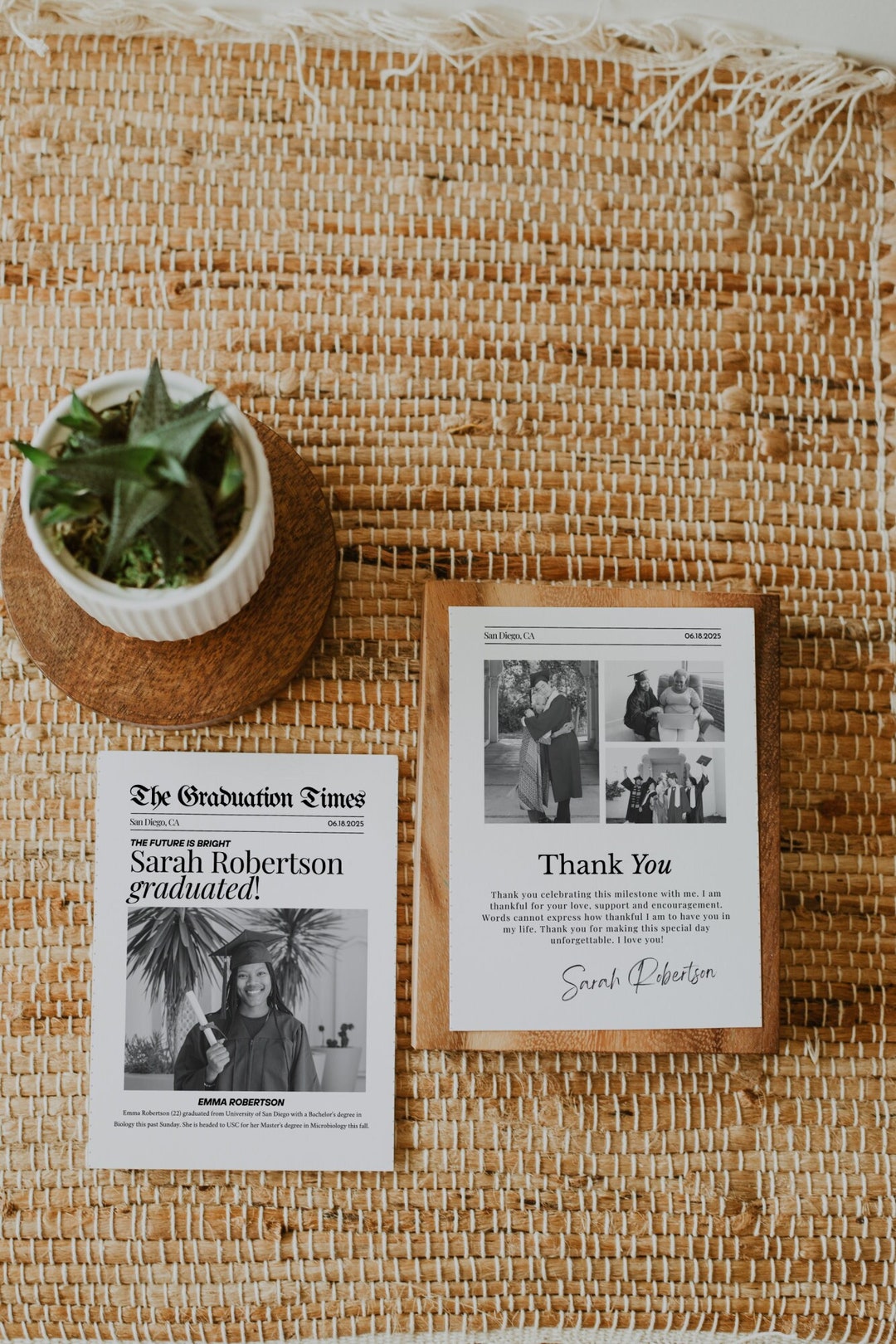 Newspaper Graduation Thank You Card, Graduation Thank You Template ...