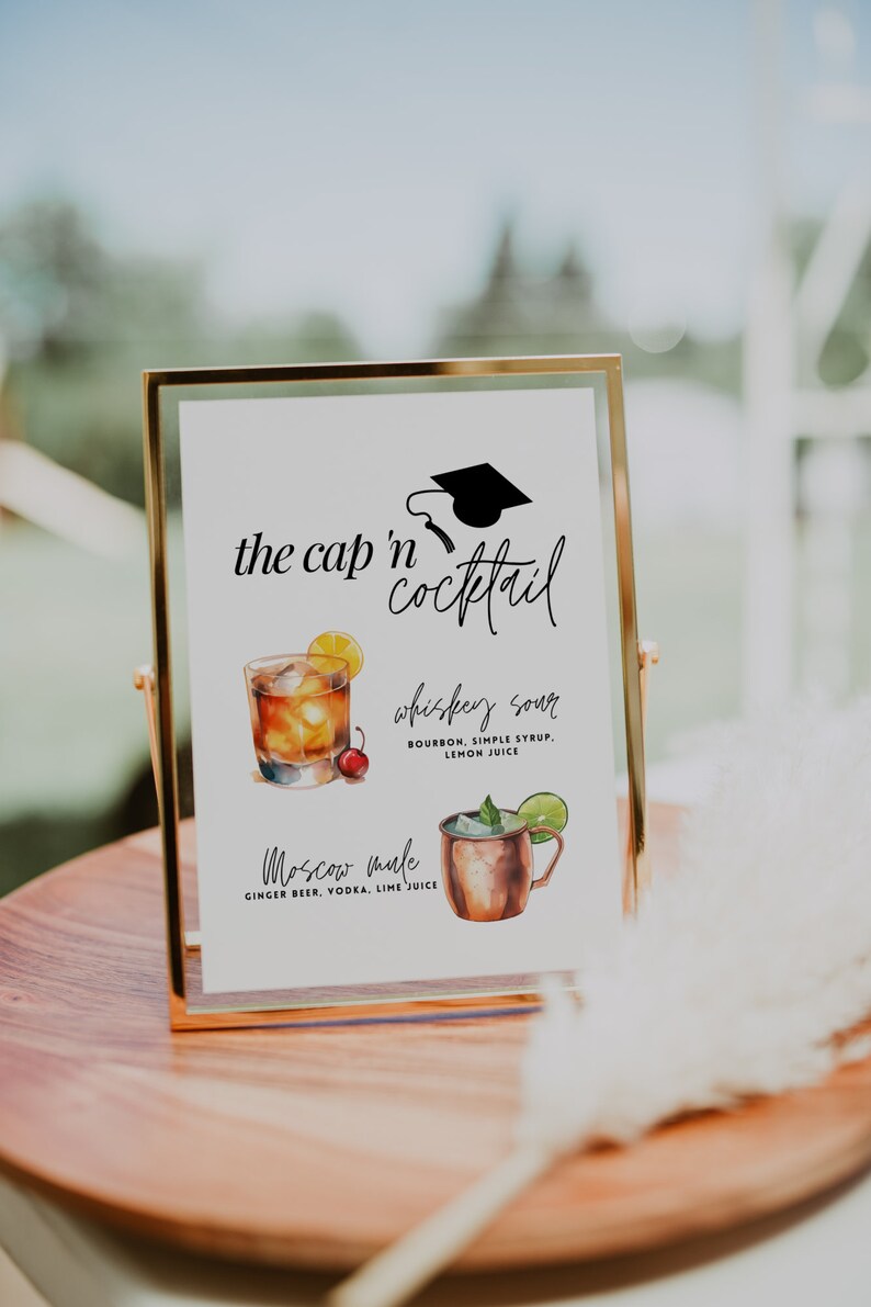 Signature Cocktails Sign Template Modern Graduation Party Bar - Etsy