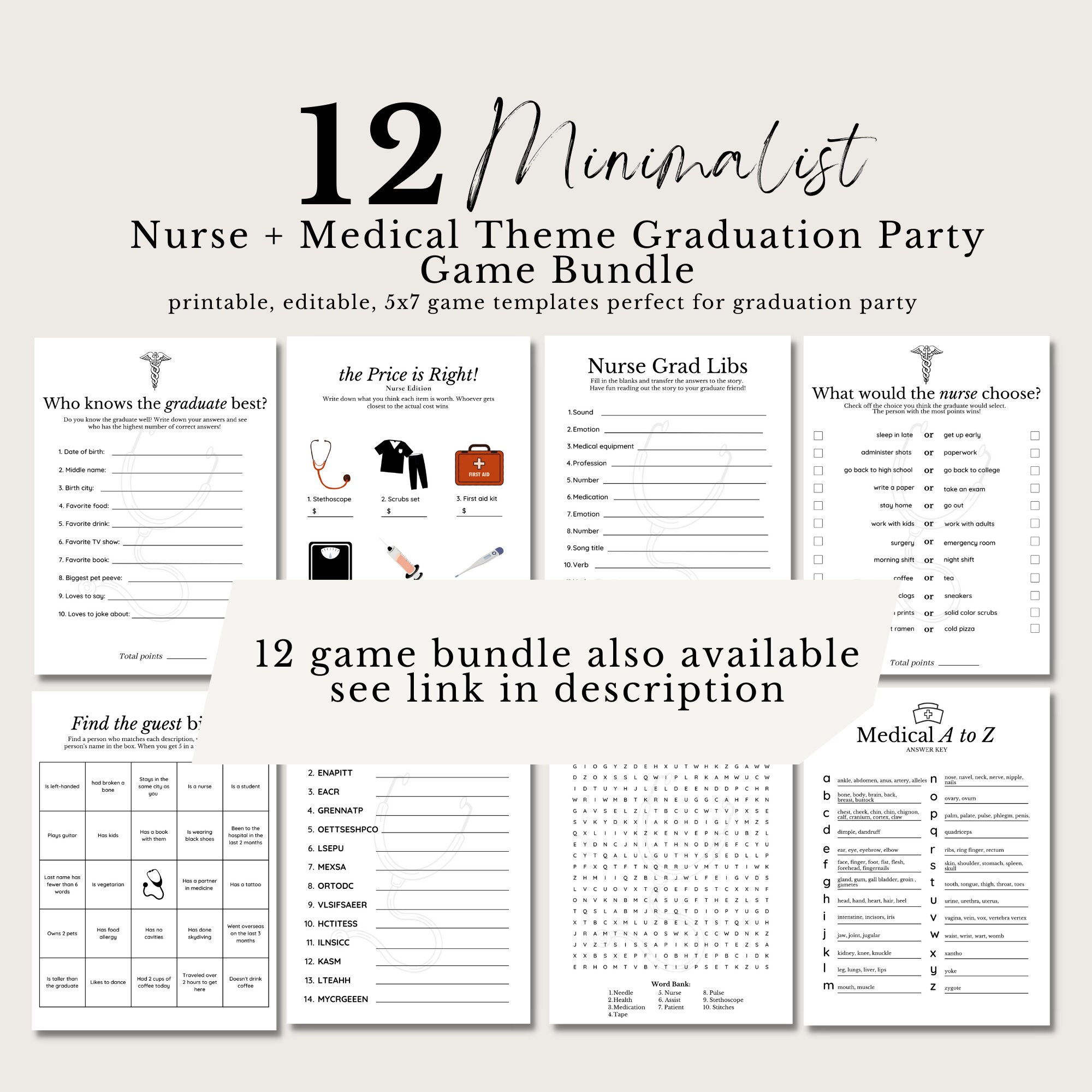 Nurse Graduation Game Printable RN BSN Graduation Party Game - Etsy